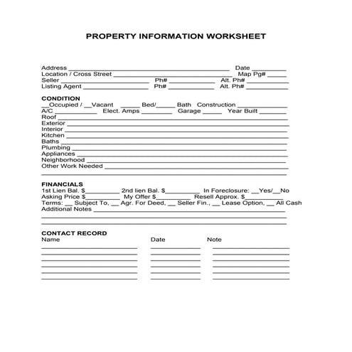Prospecting sellers property information-worksheet | DOC