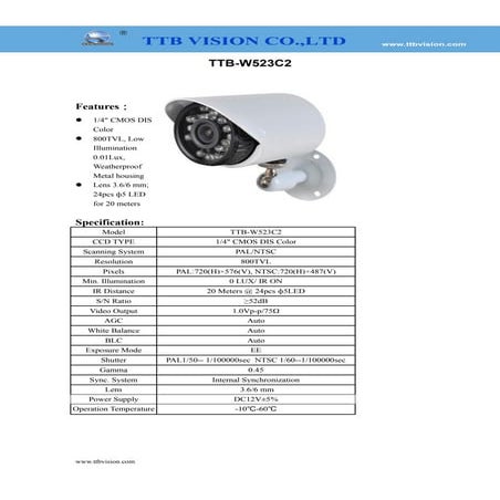 800TVL Metal housing Weatherproof analog camera with 20M IR distance TTB-W523C2 Ttb w523 c2 ...