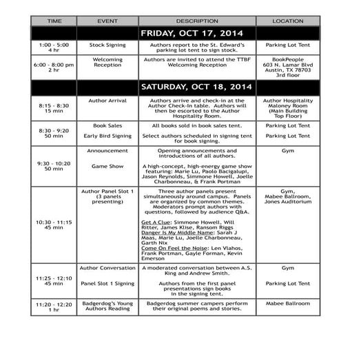 TTBF 2014 AUTHOR SCHEDULE | PDF