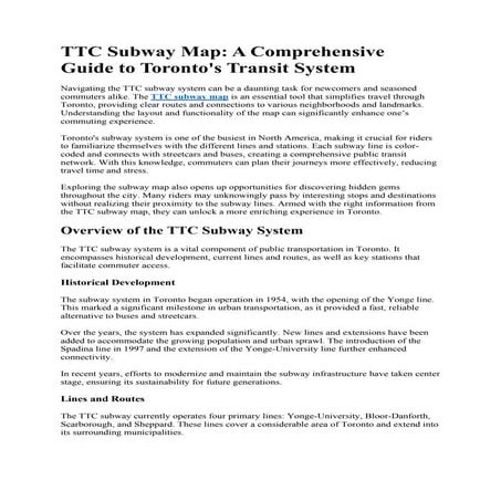TTC Subway Map: A Comprehensive Guide to Toronto's Transit System | PDF