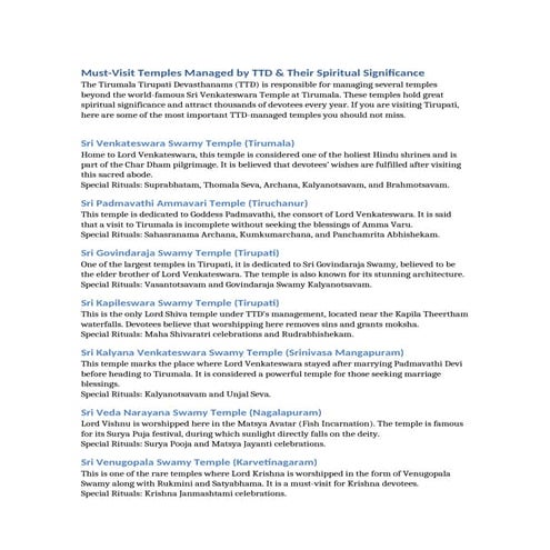 Must-Visit Temples Managed by TTD & Their Spiritual Significance | DOCX