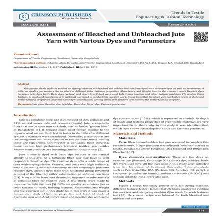 Assessment of Bleached and Unbleached Jute Yarn with Various Dyes and ...