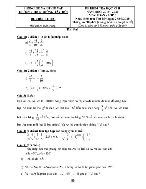 Đề Thi HK2 Toán 6 - THCS Trung Học Thực Hành Sài Gòn | DOCX