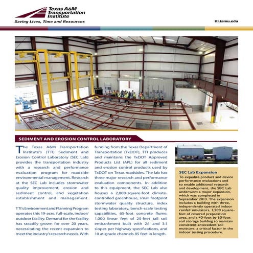Sediment and Erosion Control (SEC) Laboratory | PDF