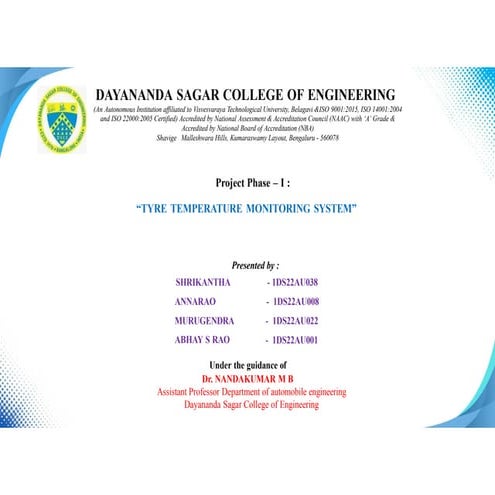 Tyre temprature monitoring system ttms project ppt | PPTX