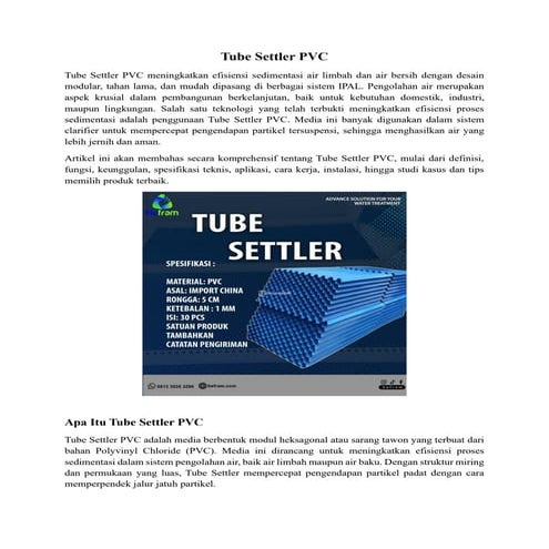 Tube Settler PVC Documentation and Marketing | PDF