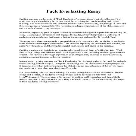 Tuck Everlasting Essay | PDF
