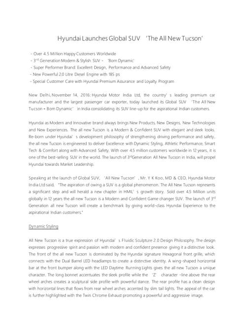 Tucson Brochure in India as released from Hyundai websire | PPT