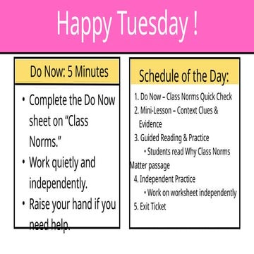 Tuesday agenda. In order to establish the routine, teachers can use ...