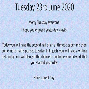 Tuesday 23rd June 2020 | PPT