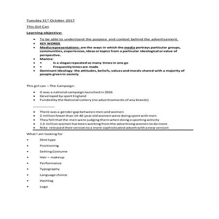 Tuesday 31st october 2017 this girl can | DOCX