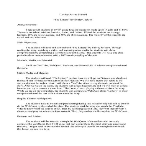 Tuesday assure method | DOCX