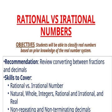Rational Vs Irrational numbers under number systems | PPT