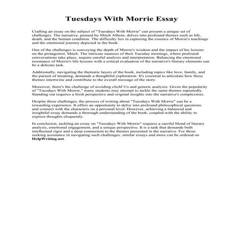 Tuesdays With Morrie Essay. St. Joseph's University New York | PDF