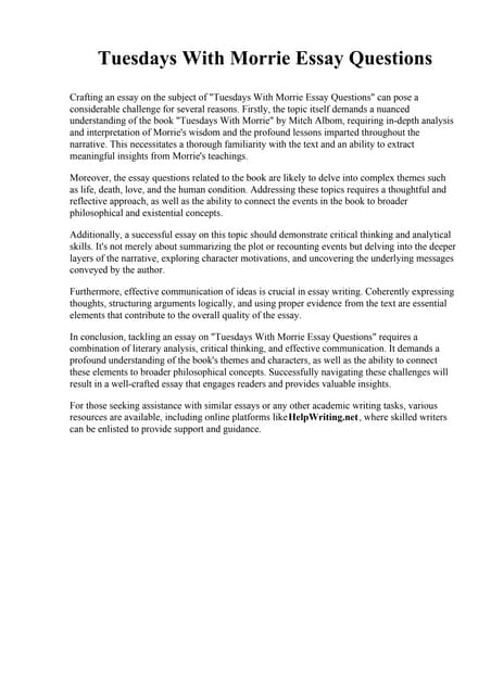Tuesdays With Morrie Essay. St. Joseph's University New York | PDF