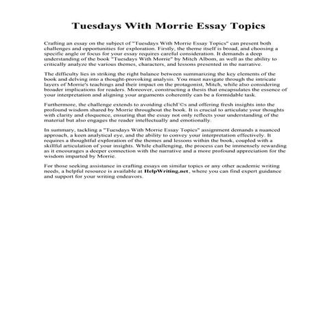 Tuesdays With Morrie Essay Topics.pdf