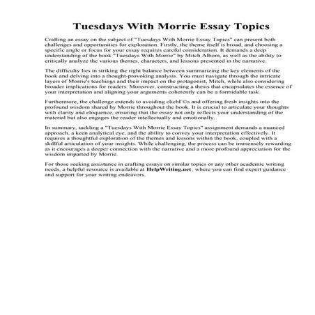 Tuesdays With Morrie Essay Topics.pdf
