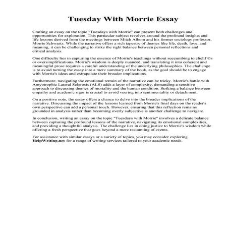 Tuesday With Morrie Essay. Lourdes University | PDF