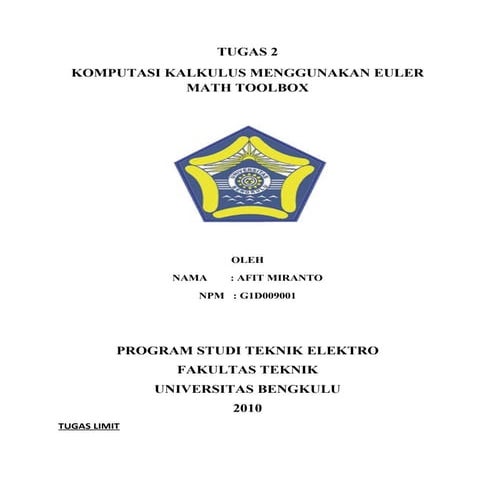 T U G A S 2 K A L K U L U S A F I T M I R A N T O G1 D009001 | PDF