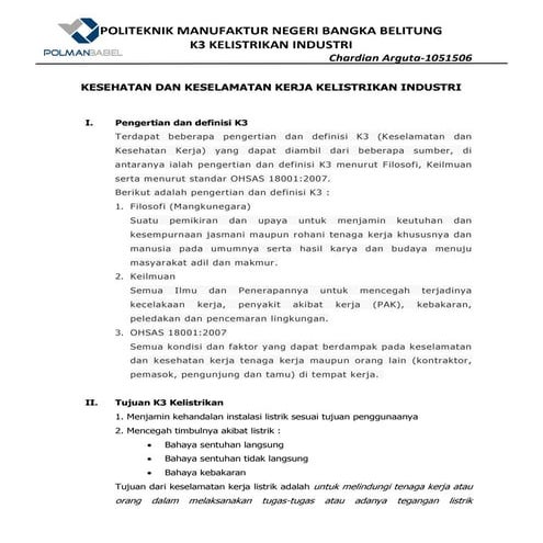 K3 Kelistrikan Industri | PDF