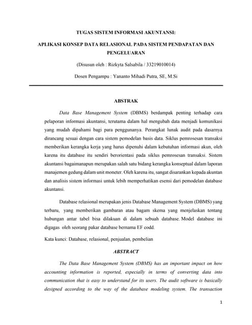 TUGAS SISTEM INFORMASI AKUNTANSI: KONSEP BASIS DATA RELASIONAL | PDF