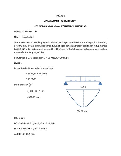 contoh soal menghitung momen ultimate pada balok | PDF