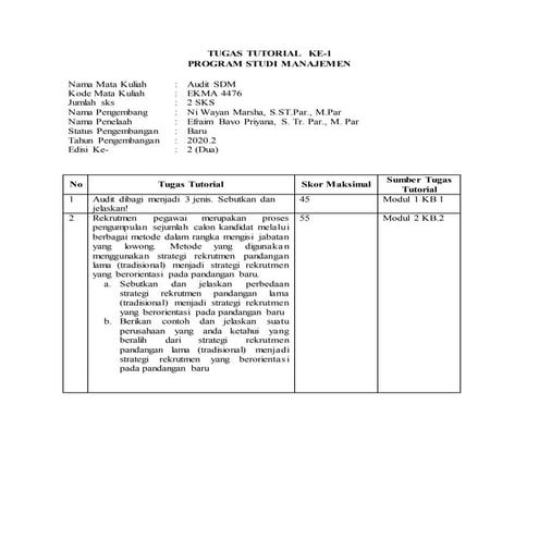 Tugas 1 audit sdm 2020 | DOCX