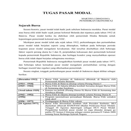 Tugas 1 sejarah pasar modal | DOCX