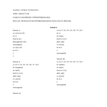 Tugas 2 - Tugas Psikologi UNJ - Pengantar Pemrograman dan Data Besar | PDF