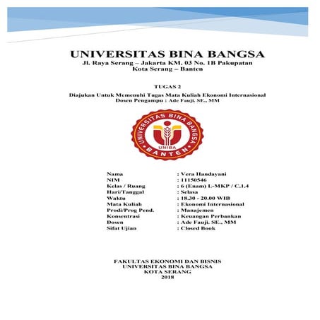Tugas 2 Ekonomi Internasional - Vera Handayani - 11150546 | PDF