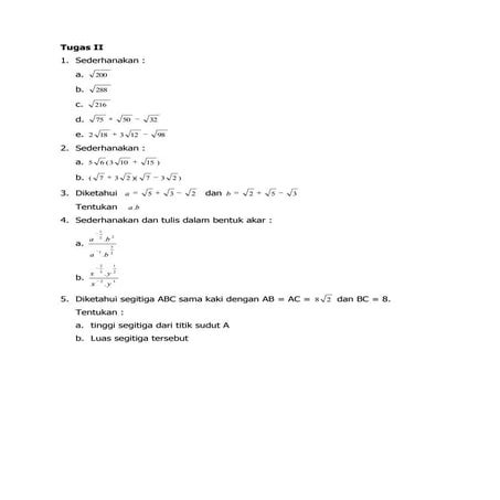 Tugas 2 bentuk pangkat, akar, dan logaritma(pertemuan kedua) | PDF