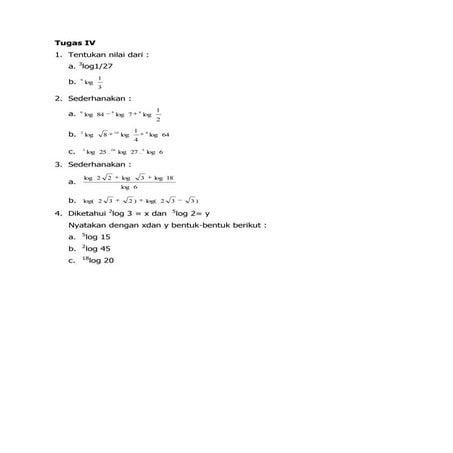 Tugas 4 bentuk pangkat, akar, dan logaritma(pertemuan keempat) | PDF