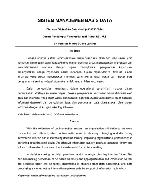 Sistem Informasi Basis Data - Pertemuan 6 | DOCX