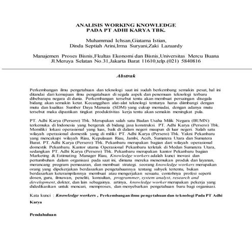 Tugas 9 kelompok 10 mpb_analisis working knowledge | PDF