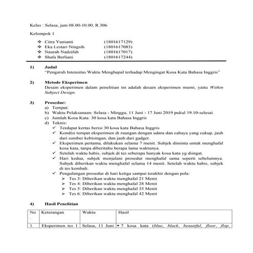 Tugas Akhir Laporan Psikologi Eksperimen | DOCX