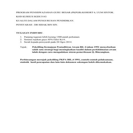Tugasan individu kualiti dlm pengurusan pendidikan-dr ishak. | PDF