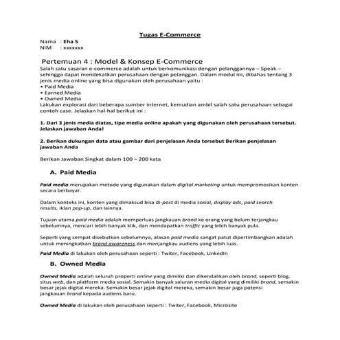 tugas ecommerce sesi 4 model dan konsep bisnis | PDF