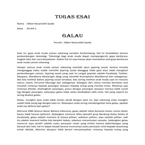 Tugas esai, judul galau | DOCX