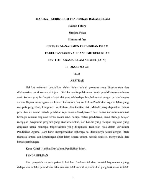 ppt filsafat pendidikan Islam, hakikat kurikulum pendidikan Islam.pptx