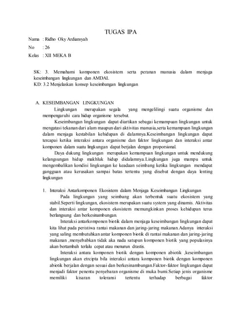 Pengaruh kegiatan manusia terhadap keseimbangan lingkungan | PPT