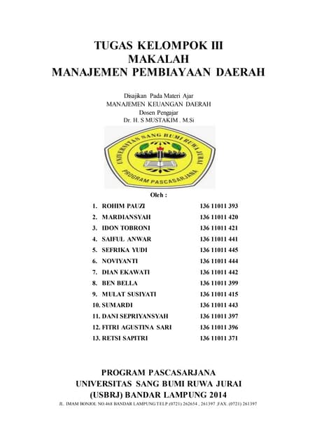 MAKALAH Tugas kelompok 1 PASCASARJANA SABURAI ANGKATAN 15-ED | DOCX