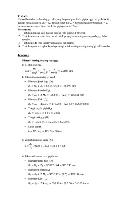 Rumus perhitungan roda gigi lurus | DOCX