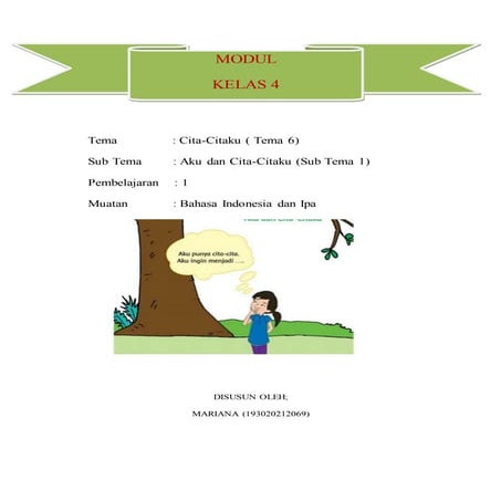 Tugas mariana (modul kelas 4 tema 6 ( cita citaku), sub tema 1 (aku dan ...