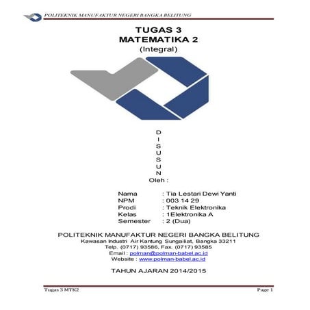 Tugas 3 (Matematika 2) : Integral | DOCX