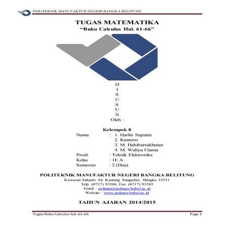 Tugas Matematika 2 : Buku Calculus (Integral Tentu) | DOCX
