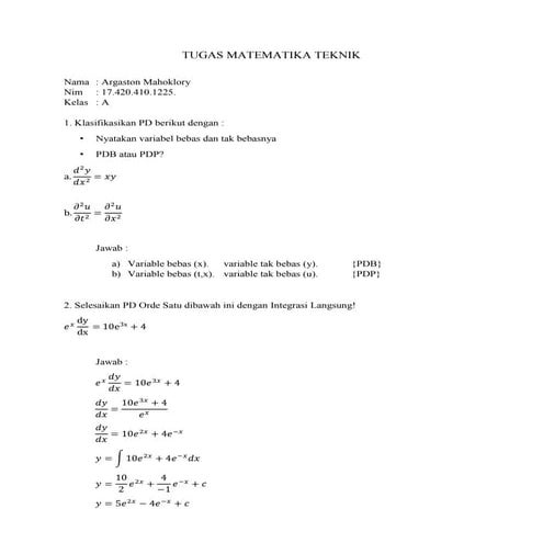 Tugas matematika teknik 1 | PDF
