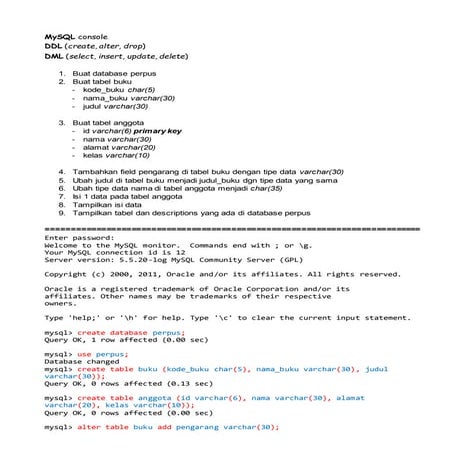 MySQL Console - Dasar I | DOCX