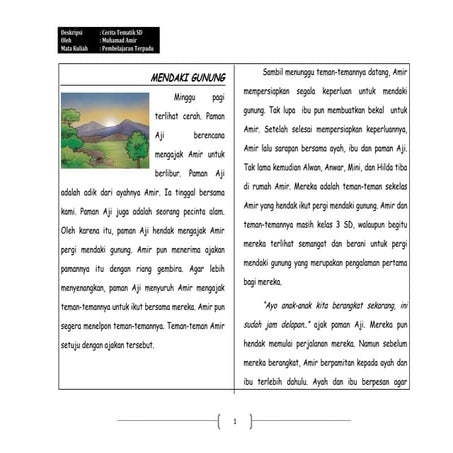 CONTOH CERITA TEMATIK SEKOLAH DASAR (PEMBELAJARAN TERPADU) | PDF