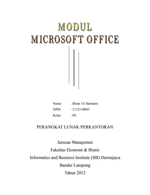 MODUL PELATIHAN MICROSOFT OFFICE WORD DAN EXCEL TINGKAT SMK | PDF