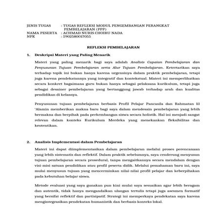 TUGAS REFLEKSI MODUL PENGEMBANGAN PERANGKAT PEMBELAJARAN | DOCX